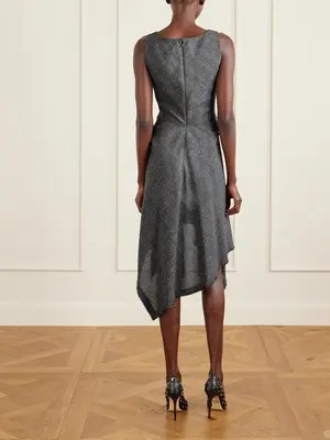 Alexander McQueen Asymmetric Prince Of Wales Checked Wool Midi Dress