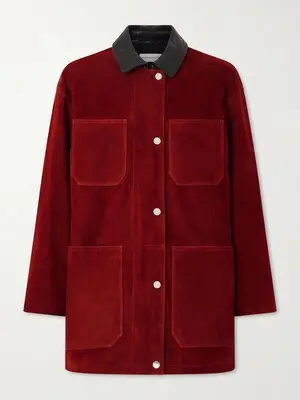 Nour Hammour Barn Leather-trimmed Suede Jacket - Red