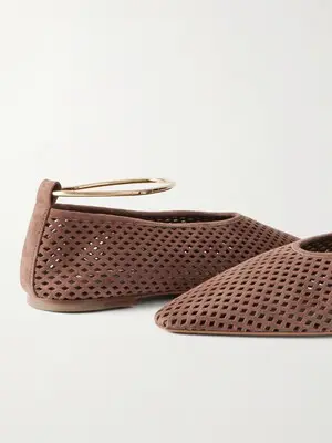JIL SANDER Ballerina Embellished Laser-cut Suede Ballet Flats