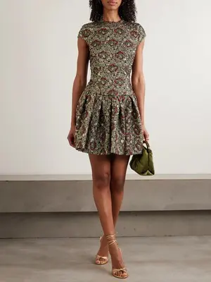 Simkhai Elowen Pleated Metallic Jacquard Mini Dress - Multi