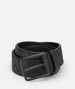 BOTTEGA  VENETA Intrecciato Leather Belt - Black