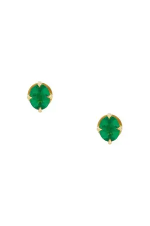 AZLEE Oval Emerald Stud Earrings - 18k Yellow Gold