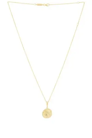 AZLEE Goddess Small Diamond Coin Necklace - 18k Yellow Gold & White Diamond