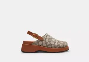 COACH Sculpted C Platform Clog In Signature Textile Jacquard Cocoa
