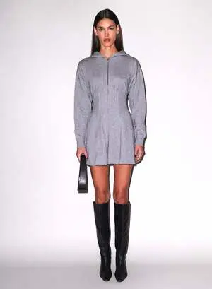 FLEUR DU MAL Unzip Me Hoodie Dress - Medium Heather Grey