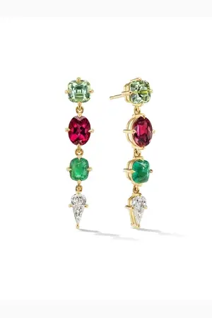 ETIQ Drop Earrings With Tourmaline, Rubellite, Emeralds, And Diamonds