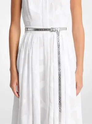 Michael Kors Carolyn Metallic Snake Embossed Leather Waist Belt - Silver