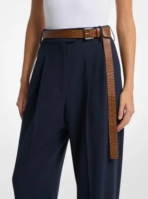 Michael Kors Jodi Crocodile Embossed Leather Trouser Belt - Brown