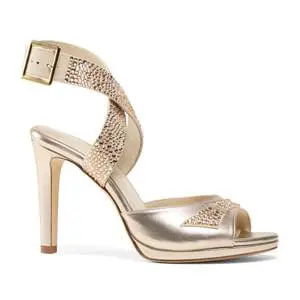 ELIZEE Fiorella Crystal-embellished Metallic Leather Sandals