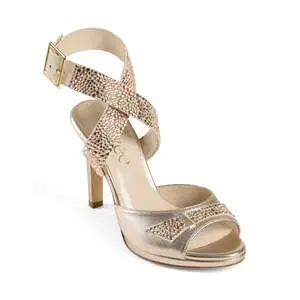 ELIZEE Fiorella Crystal-embellished Metallic Leather Sandals
