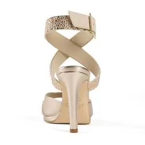 ELIZEE Fiorella Crystal-embellished Metallic Leather Sandals