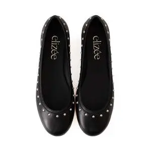 ELIZEE Gemma Ballerina Flats - Black/studs