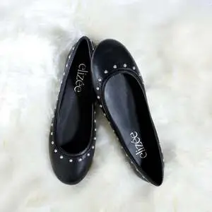 ELIZEE Gemma Ballerina Flats - Black/studs