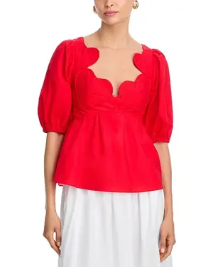 Farm Rio Heart Applique Blouse - Red