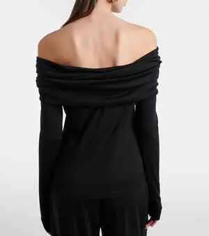 Max Mara Orafo Off-shoulder Virgin Wool Top - Black