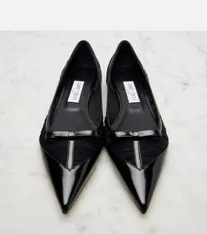 JIMMY CHOO Love Leather-trimmed Mesh Ballet Flats
