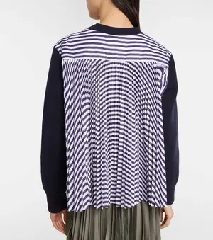 Sacai Striped Cotton-blend Sweatshirt - Blue