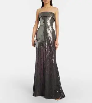 Elie Saab Sequined Strapless Bustier Gown