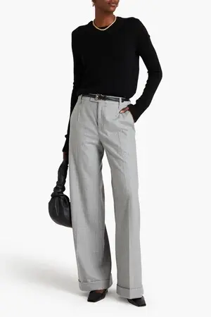 Brunello Cucinelli Bead-embellished Wool-flannel Wide-leg Pants