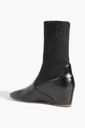 Gabriela Hearst Abner Leather And Ribbed-knit Wedge Ankle Boots