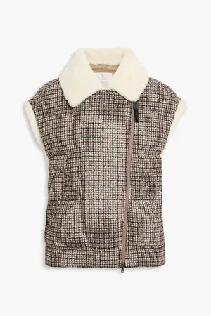 Brunello Cucinelli Shearling-trimmed Wool-blend Tweed Vest