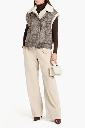 Brunello Cucinelli Shearling-trimmed Wool-blend Tweed Vest