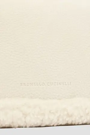 Brunello Cucinelli Shearling-trimmed Pebbled-leather Shoulder Bag