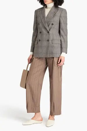 Brunello Cucinelli Double-breasted Checked Wool-blend Blazer - Brown