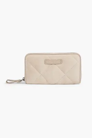 Brunello Cucinelli Beadembellished Quilted Suede Wallet - Beige