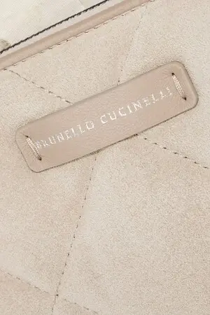 Brunello Cucinelli Beadembellished Quilted Suede Wallet - Beige