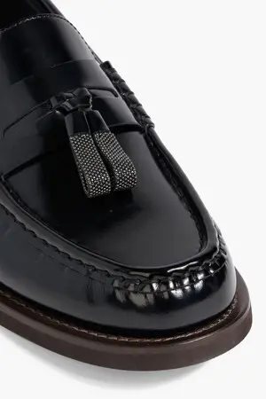 Brunello Cucinelli Bead-embellished Glossed-leather Loafers
