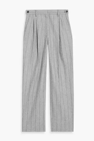 Brunello Cucinelli Pleated Pinstriped Wool-blend Wide-leg Pants
