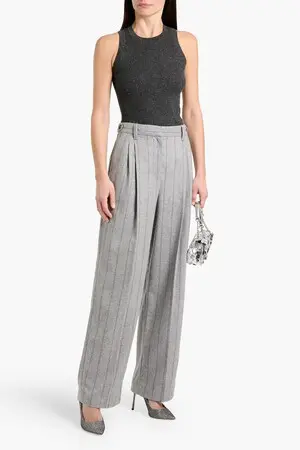 Brunello Cucinelli Pleated Pinstriped Wool-blend Wide-leg Pants