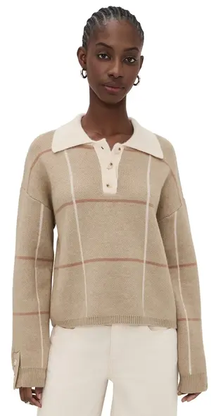 LITTLE LIES Checked Polo Sweater - Beige