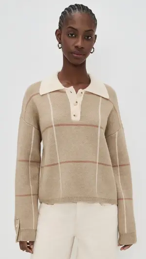 LITTLE LIES Checked Polo Sweater - Beige