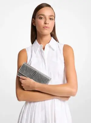 Michael Kors Cate Metallic Snake Embossed Leather Clutch