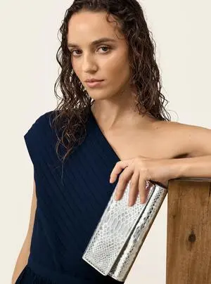 Michael Kors Cate Metallic Snake Embossed Leather Clutch