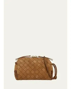 Bottega Veneta Concert Pouch Suede Crossbody Bag Amber