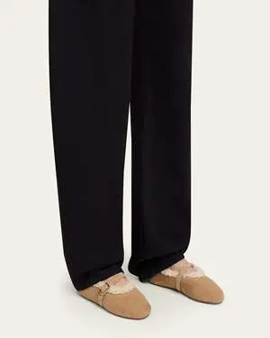 Alaïa Merino Suede Shearling Ballerina Flats