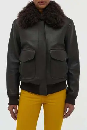 Gabriela Hearst Grant Textured Leather Bomber Jacket With Shearling Collar