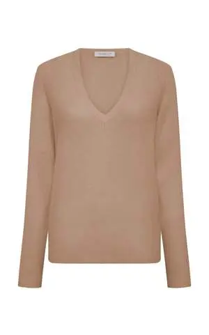 Gabriela Hearst Vesper Brushed Cashmere V-neck Sweater - Camel