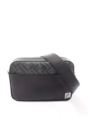 Fendi Leather And Coated Canvas Ff Squared Camera Crossbody Bag - Black