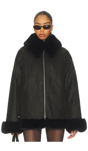 LOVERS AND FRIENDS Faux Leather Jacket With Faux Fur Trim