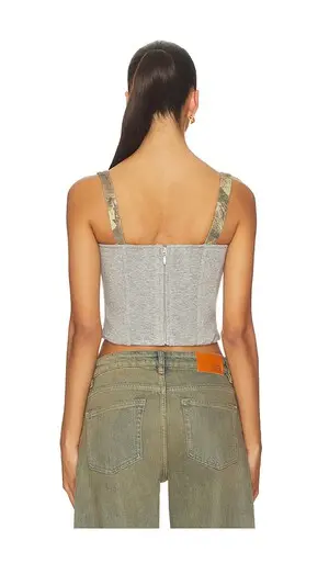 MARRKNULL Printed Pleated Corset Top - Grey