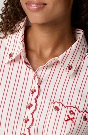 FLORENCE BY MILLS Cherry Stripe Crop Button-up Shirt
