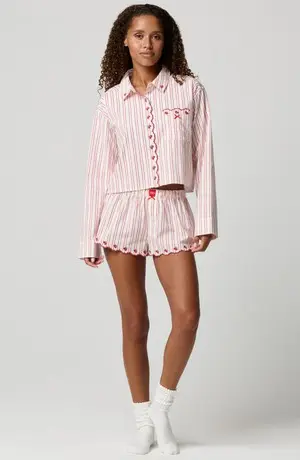 FLORENCE BY MILLS Cherry Stripe Crop Button-up Shirt