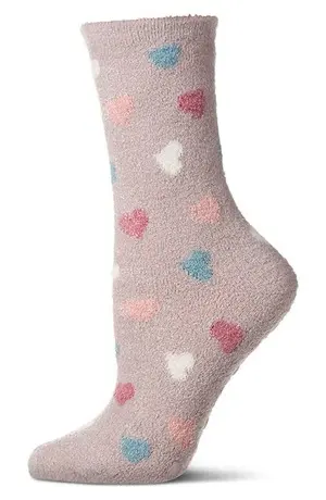 MEMOI All Over Hearts Lavender Infused Crew Socks - Cement