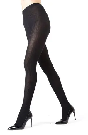 MEMOI Cable Stitch Sweater Tights Black