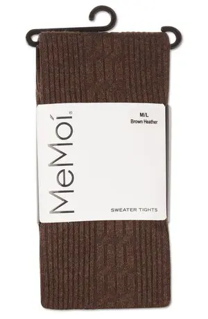 MEMOI Cable Stitch Sweater Tights - Brown Heather