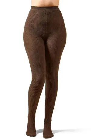 MEMOI Cable Stitch Sweater Tights - Brown Heather